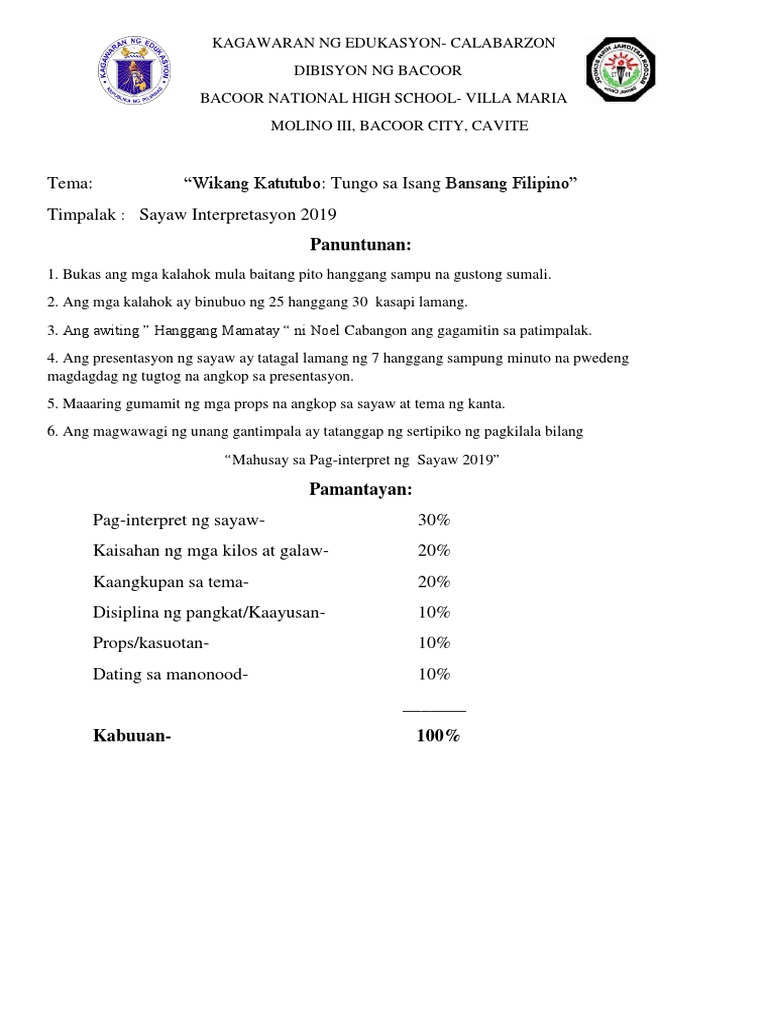 Pamantayan Sa Sayaw Interpretasyon | PDF