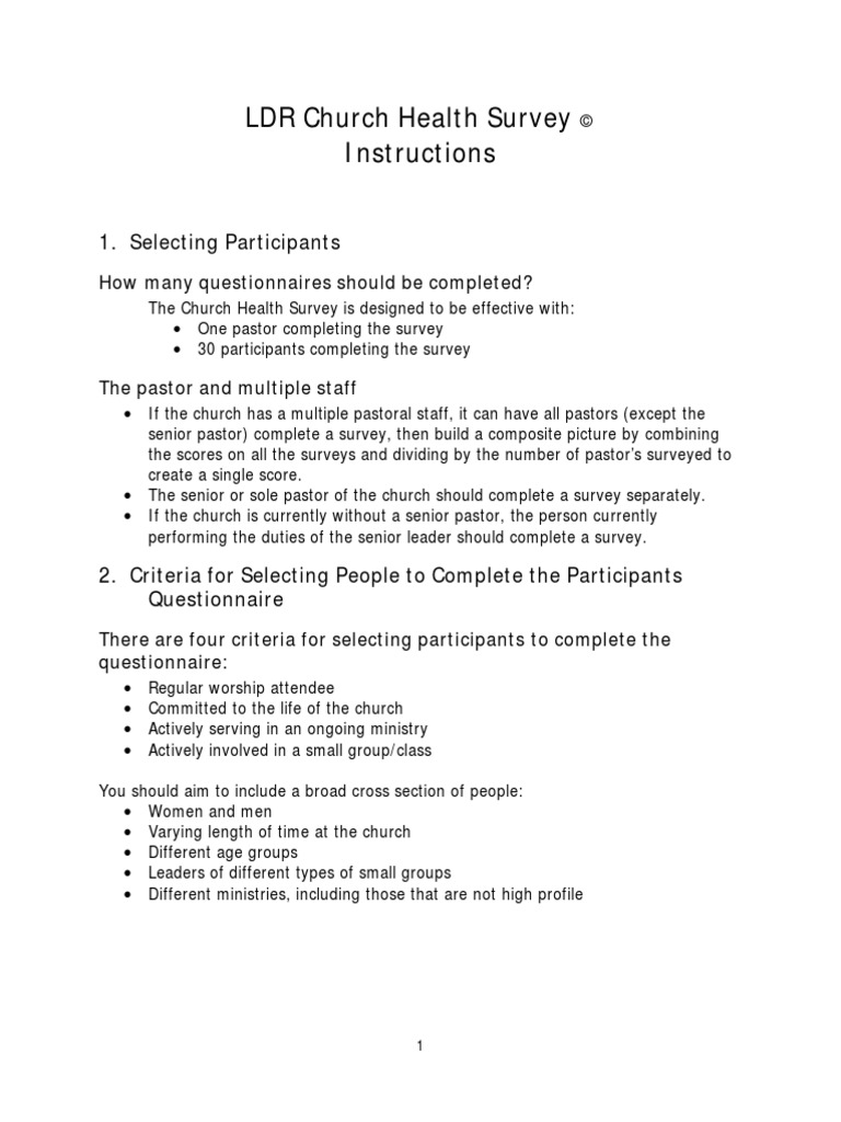 Church Health Survey Template | PDF | Christian Church (Disciples Of ...