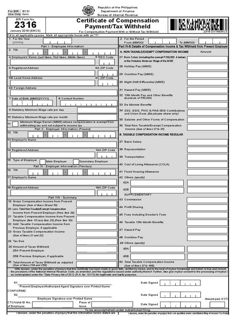 2316 Jan 2018 ENCS Final | PDF | Withholding Tax | Wage 2316 Jan 2018 ENCS Final | PDF | Withholding Tax | Wage