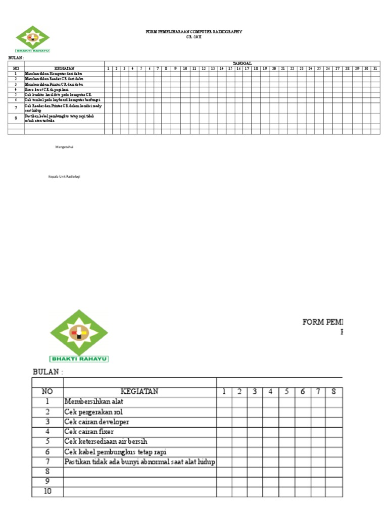 Form Pemeliharaan Alat CR Radiologi | PDF