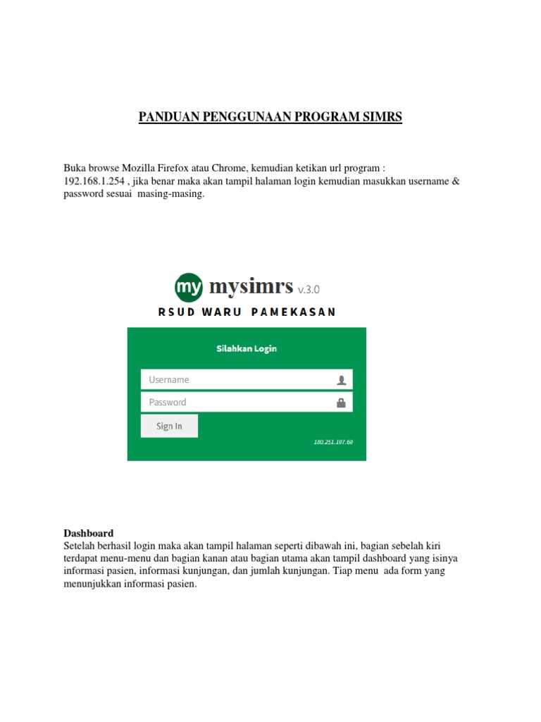 Panduan Penggunaan Program Simrs | PDF