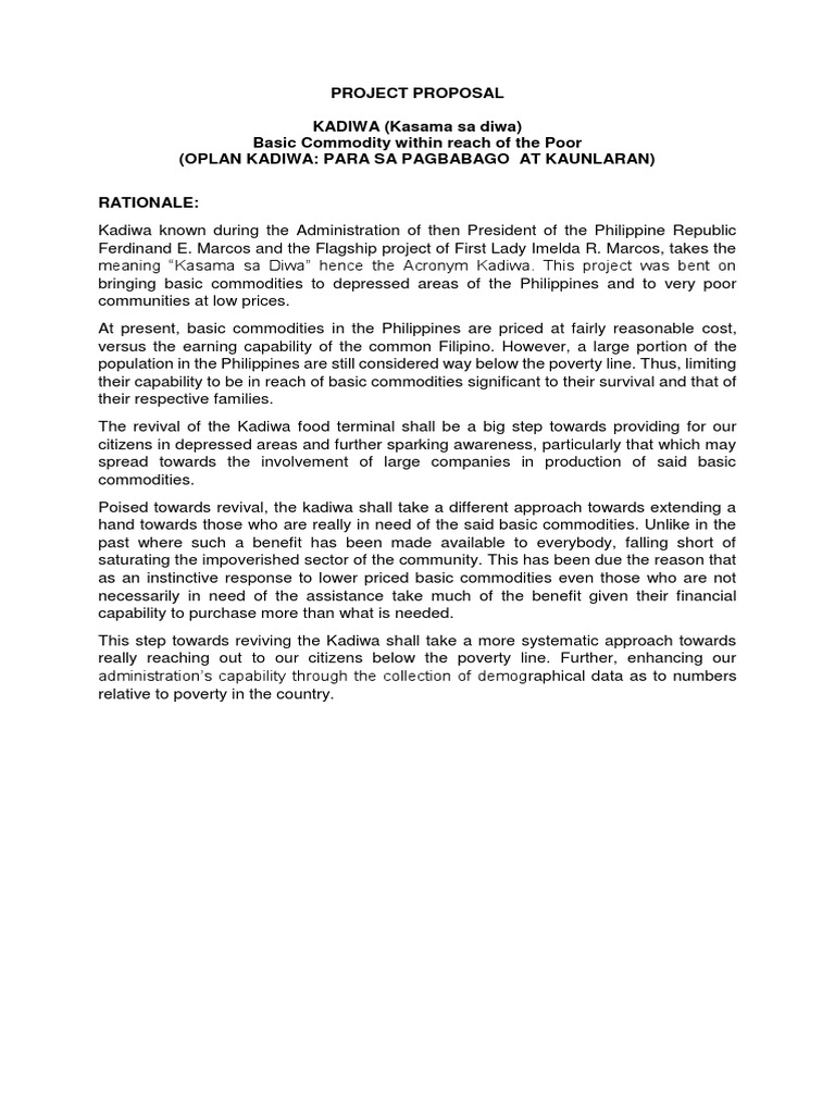 KADIWA (Project Proposal) | PDF | Poverty | Poverty & Homelessness
