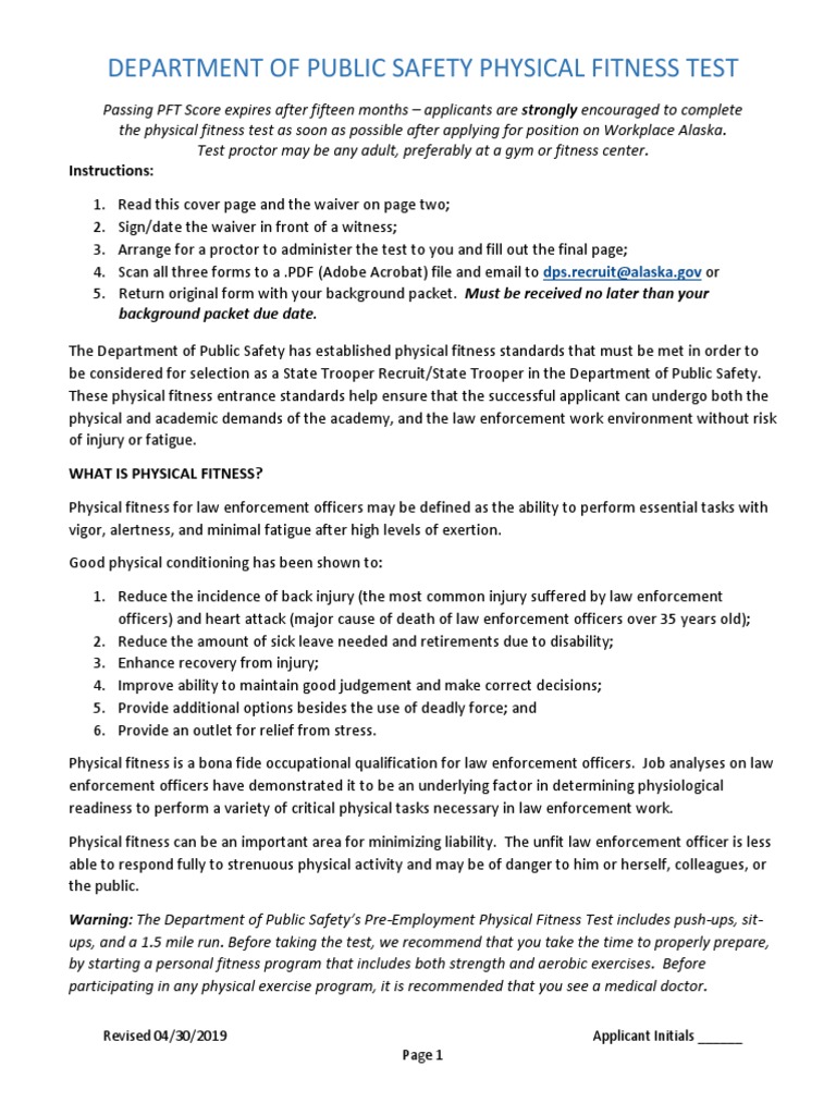 Department of Public Safety Physical Fitness Test: Instructions | PDF ...