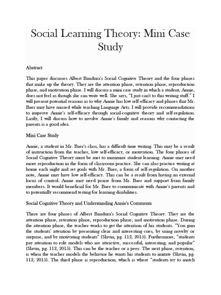 Social Learning Theory Case Study | PDF | Self Efficacy | Motivation