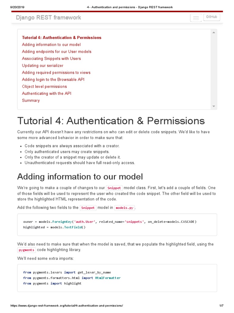 4 Authentication And Permissions Django Rest Framework Pdf