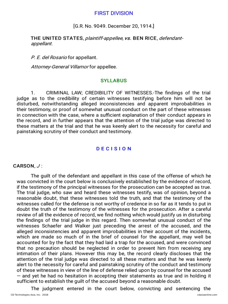 The Credibility of Witnesses: The Philippine Supreme Court Upholds a ...
