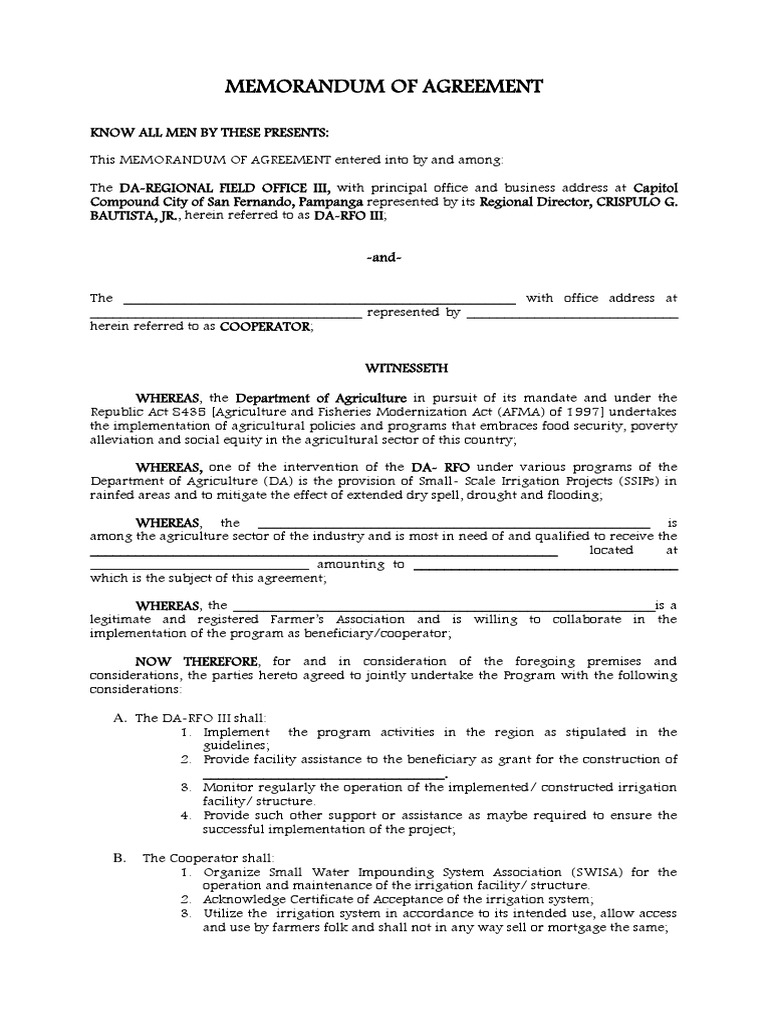 MOA Format | PDF | Government | Economies