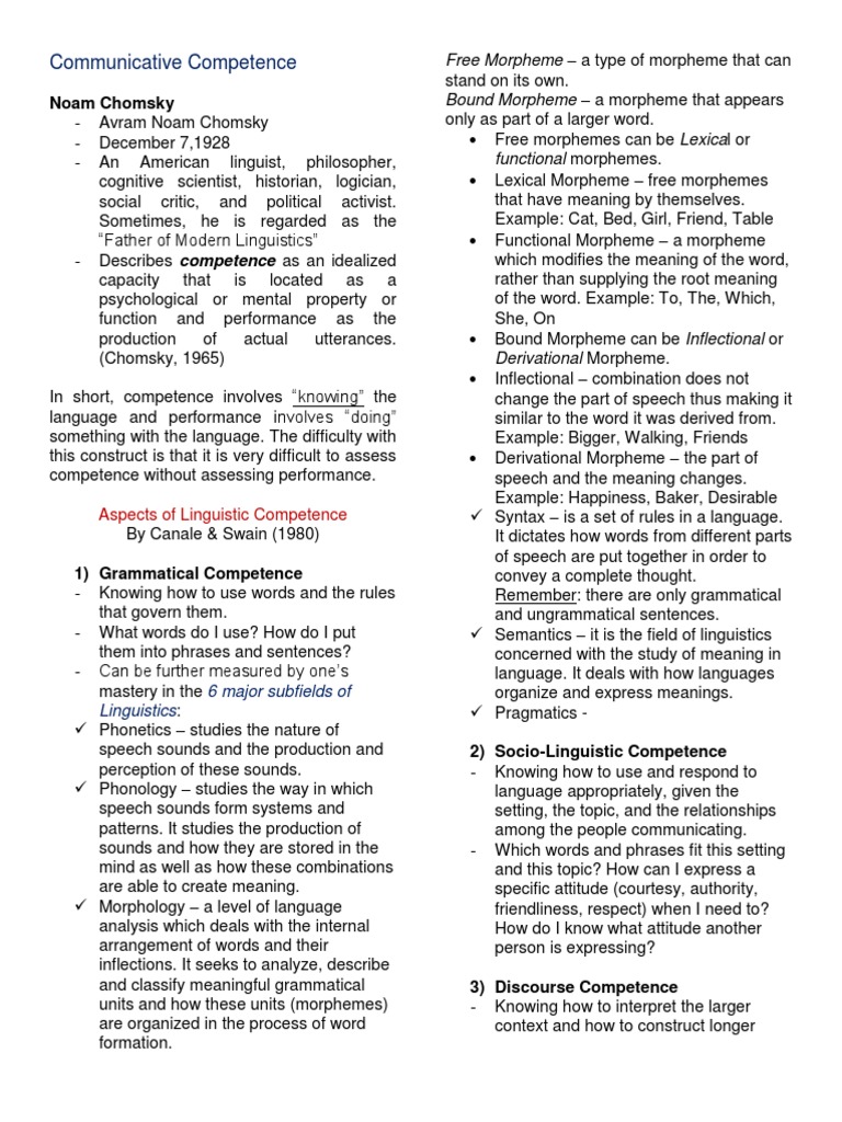 Chomsky's Communicative Competence | PDF | Word | Semantics