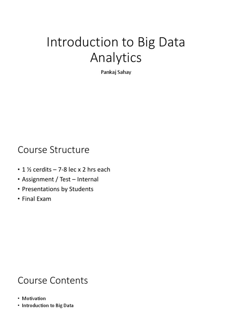 Introduction To Big Data Analytics Pdf Apache Hadoop Big Data