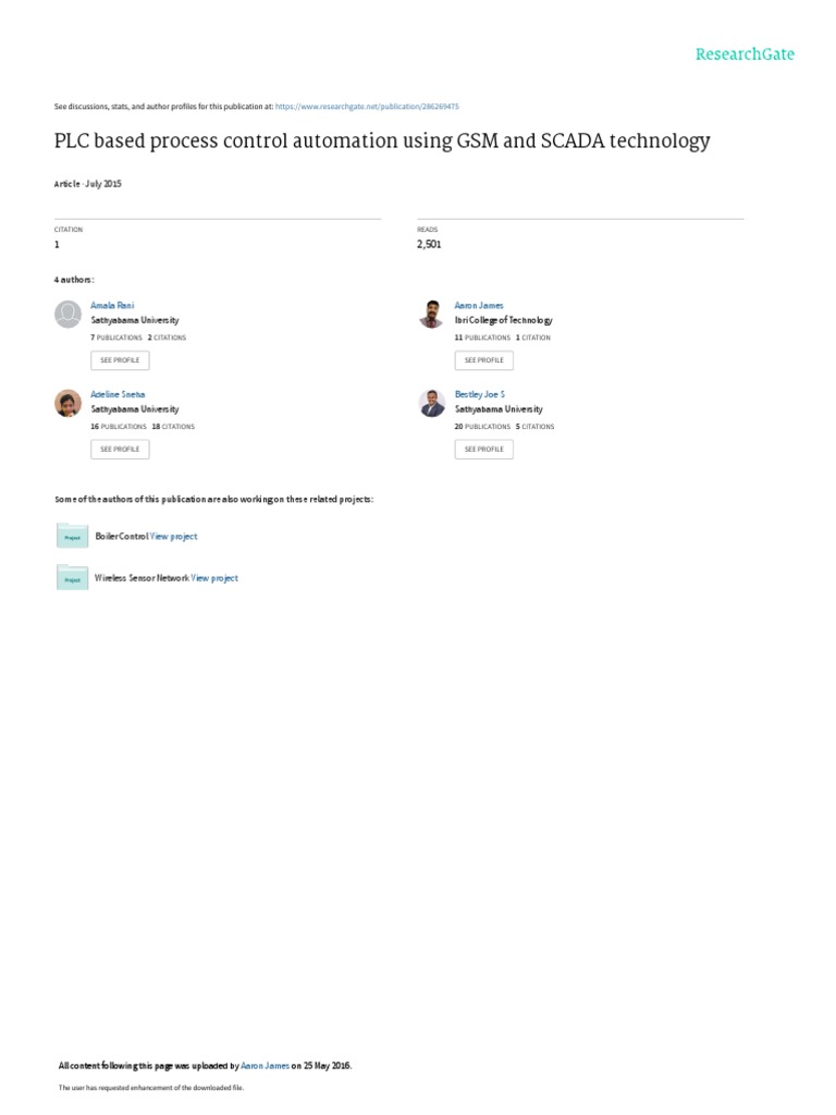 PLC Based Process Control Automation Using GSM and SCADA Technology ...