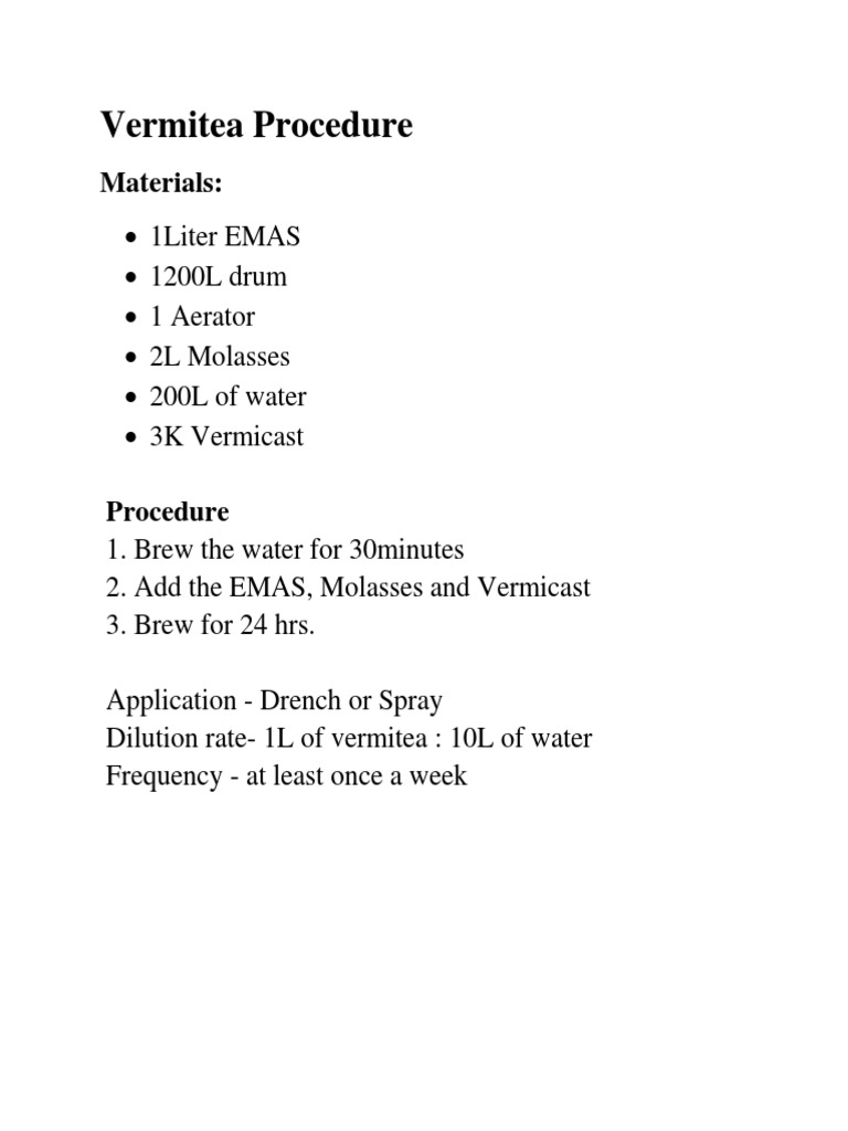 Vermitea Procedure: Materials | PDF