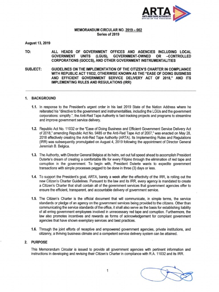 Signed Memorandum Circular No. 2019-002 Series of 2019 | PDF