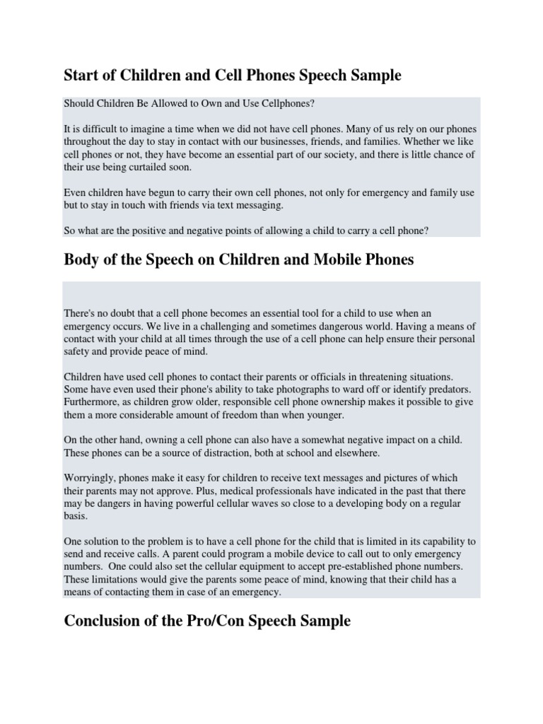 Start of Children and Cell Phones Speech Sample | PDF | Text Messaging ...