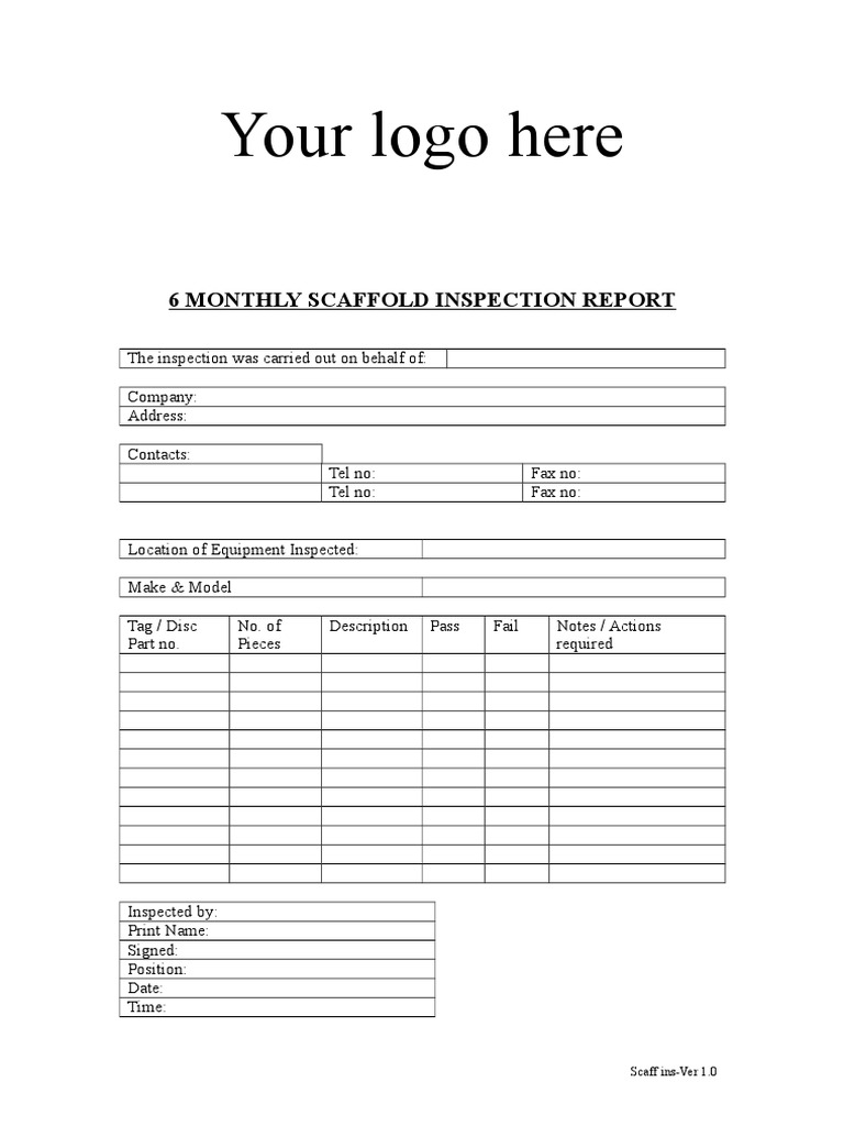 MONTHLY SCAFFOLD INSPECTION REPORT Template | PDF