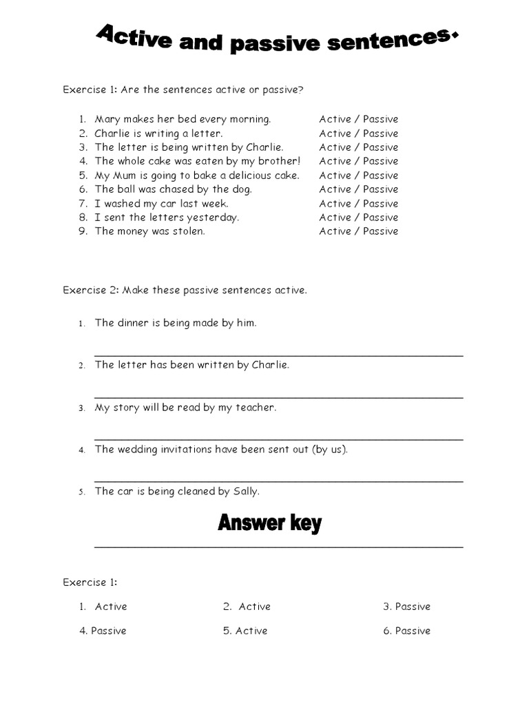 Active Passive Sentences Inc Answer Key Oneonone Activities - 3687 ...