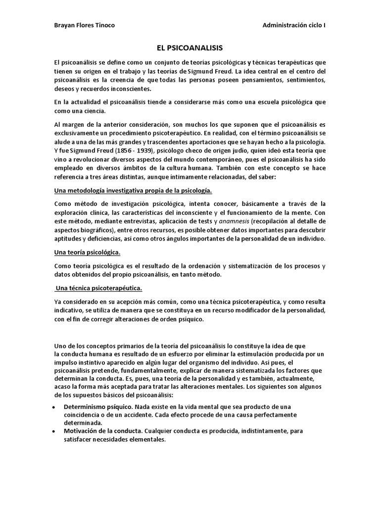 El Psicoanalisis | PDF | Psicoanálisis | Mente inconsciente