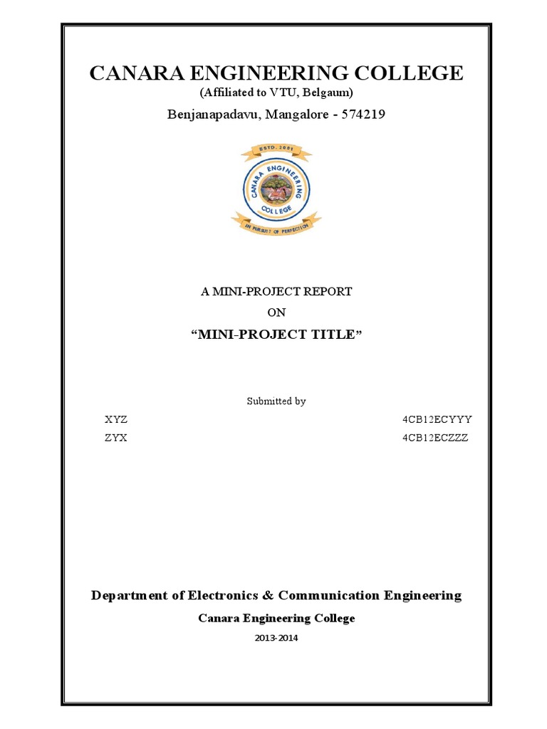 Mini Project Cover Page and Certificate | PDF
