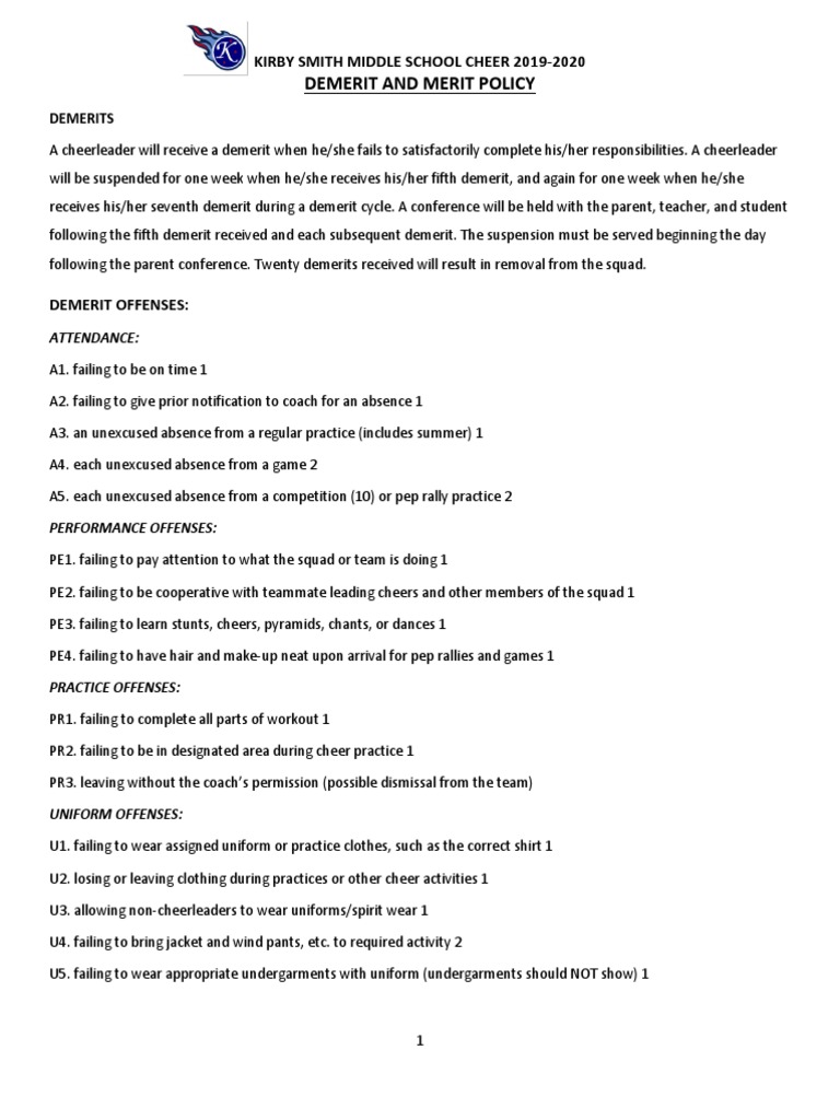 KSMS Demerit - Merit System 2019 - 20 | PDF | Cheerleading | Sports