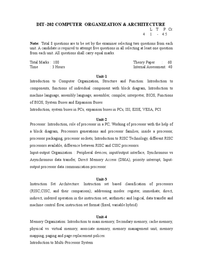 DIT 202 Computer Architecture & Organization | PDF | Central Processing Unit | Computer Data Storage