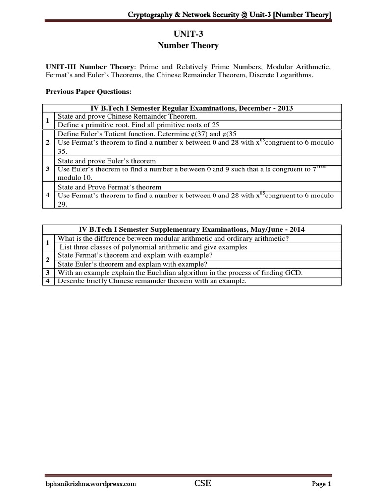 Number Theory Fundamentals: Prime Numbers, Modular Arithmetic, Fermat's ...