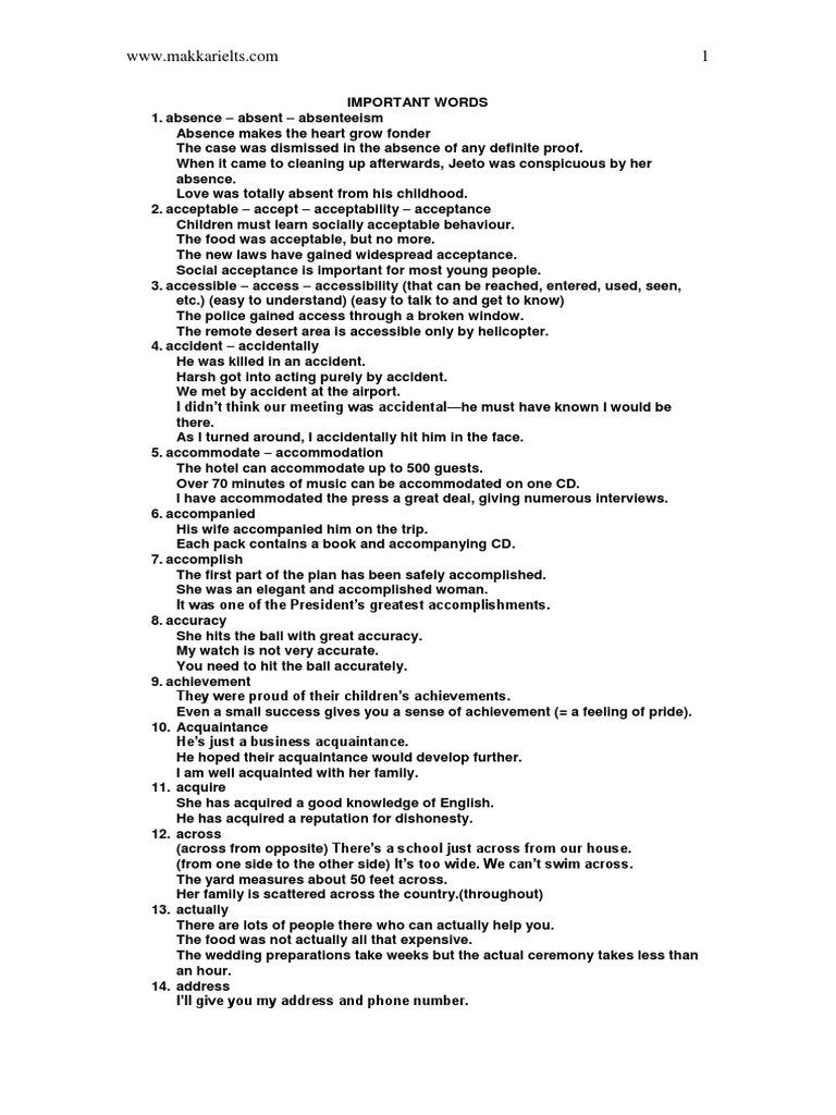 Important Word List For IELTS Listening and Other Modules | PDF | Aisle ...