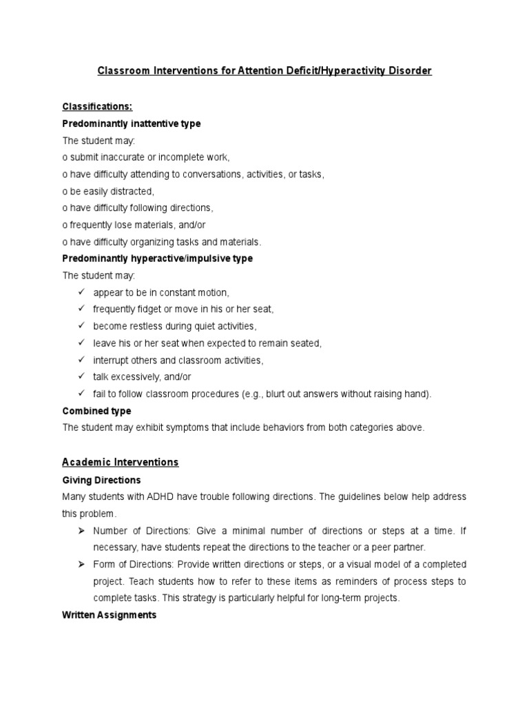 ADHD Classroom Intervention Strategies | PDF | Attention Deficit ...