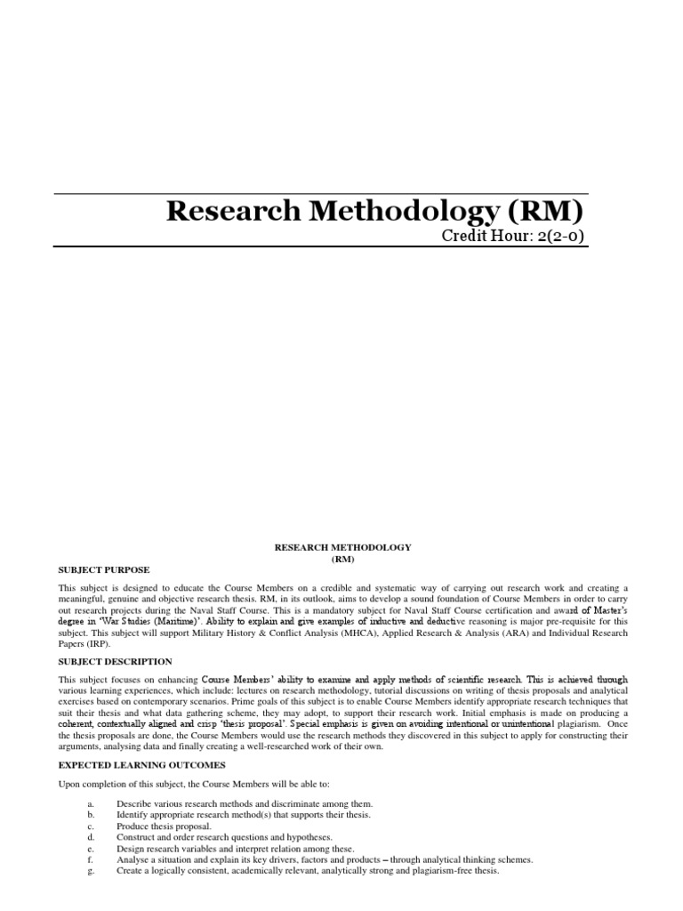 Research Methodology (RM) : Credit Hour: 2 (2-0) | PDF | Thesis ...