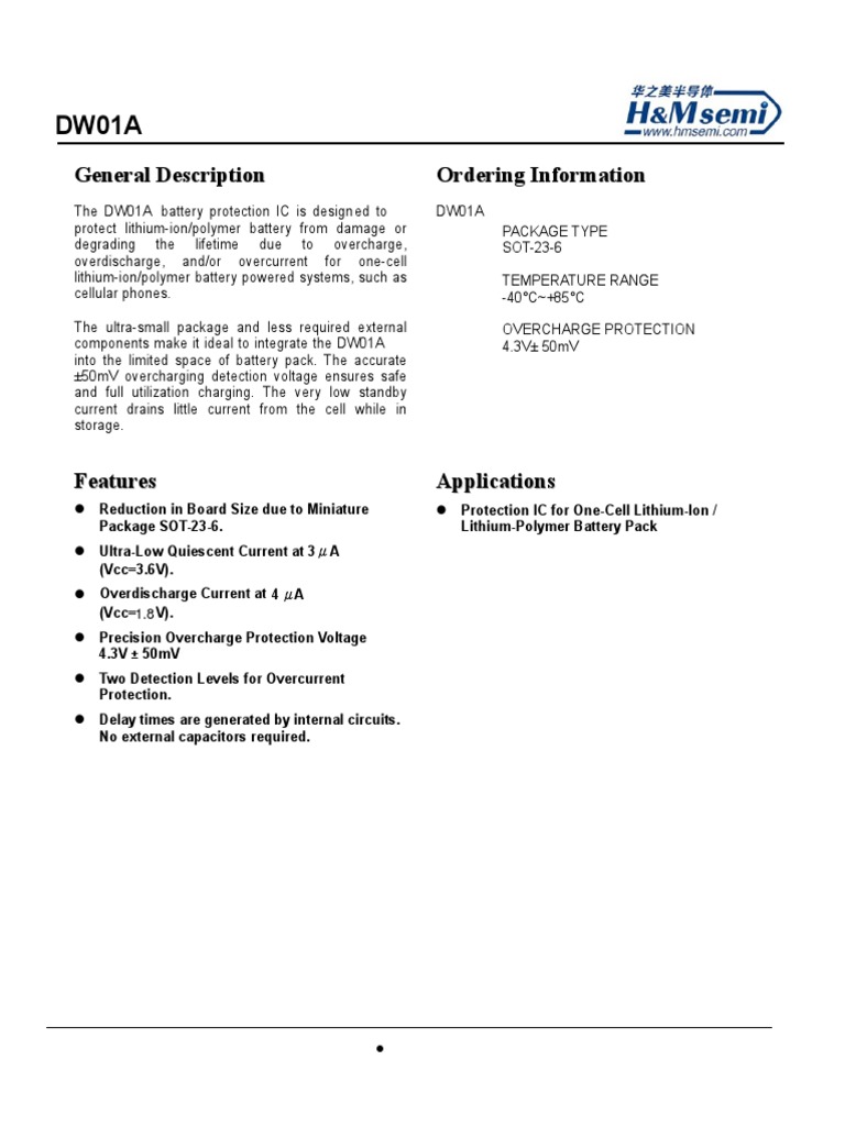 DW01A | PDF | Battery Charger | Rechargeable Battery