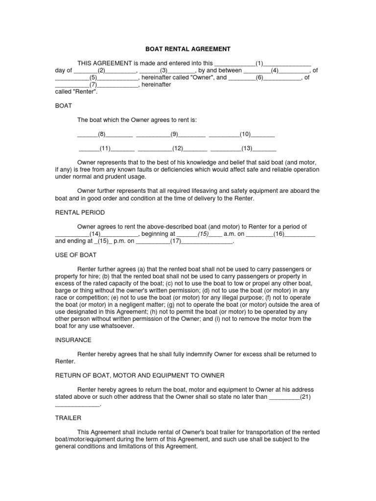 Boat Rental Agreement | PDF | Renting | Civil Law (Legal System)