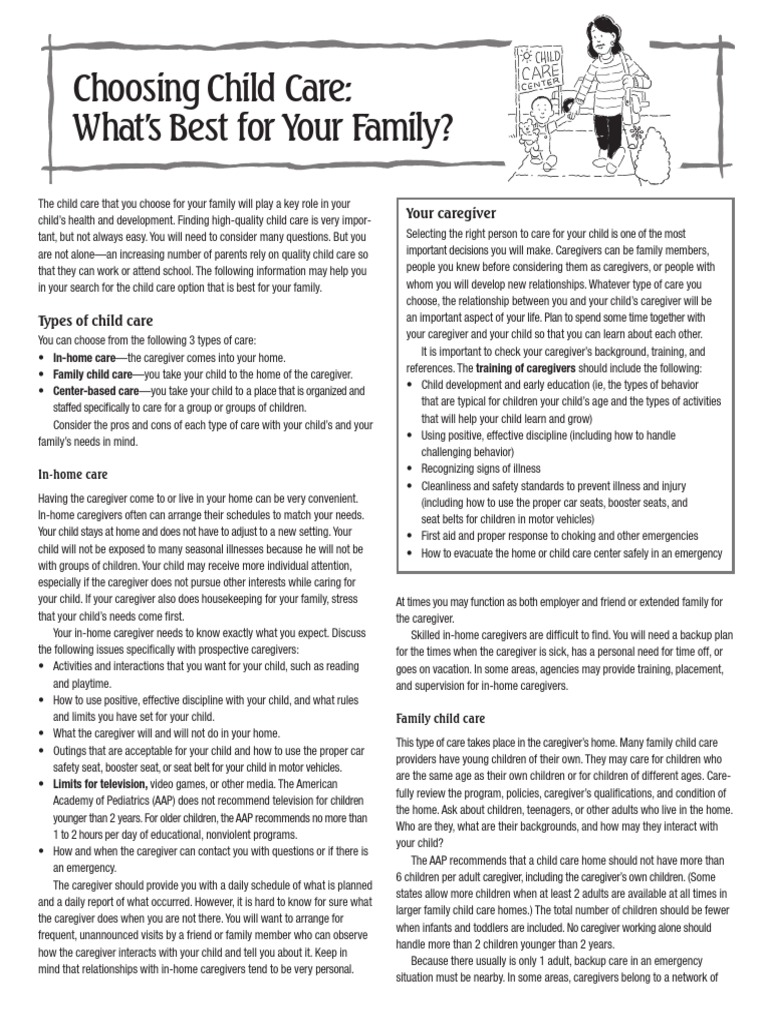 Choosing Child Care What S Best For Your Family Pdf Child Care