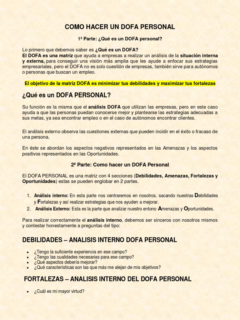 Como Hacer Un DOFA Personal | PDF | Análisis FODA | Comportamiento