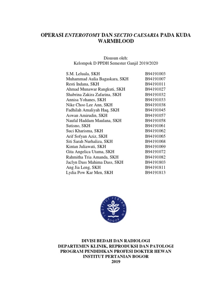 Operasi Enterotomy dan Sectio Caesarea Kuda | PDF