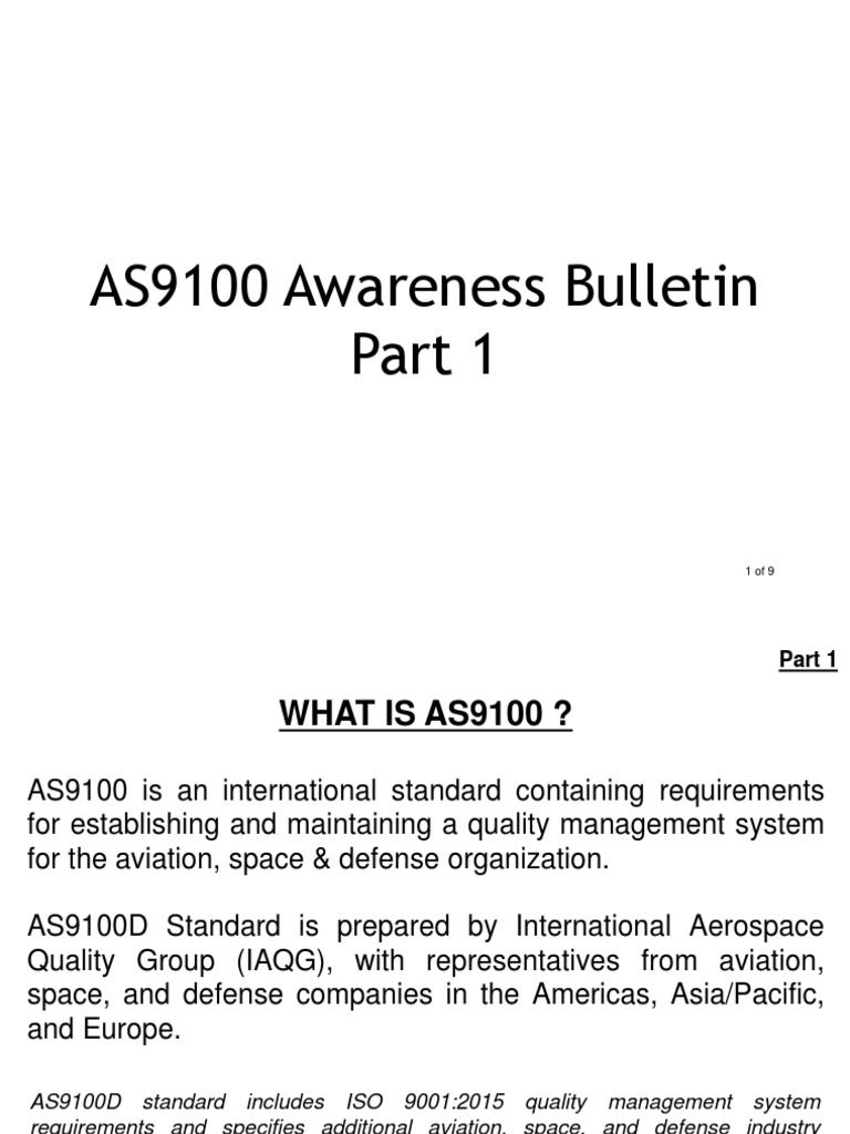 AS9100 Awareness Part1 New | PDF | Quality Management | Quality (Business)