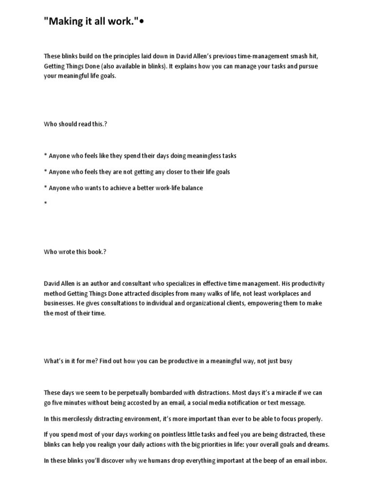 Making It All Work. | PDF | Goal | Time Management