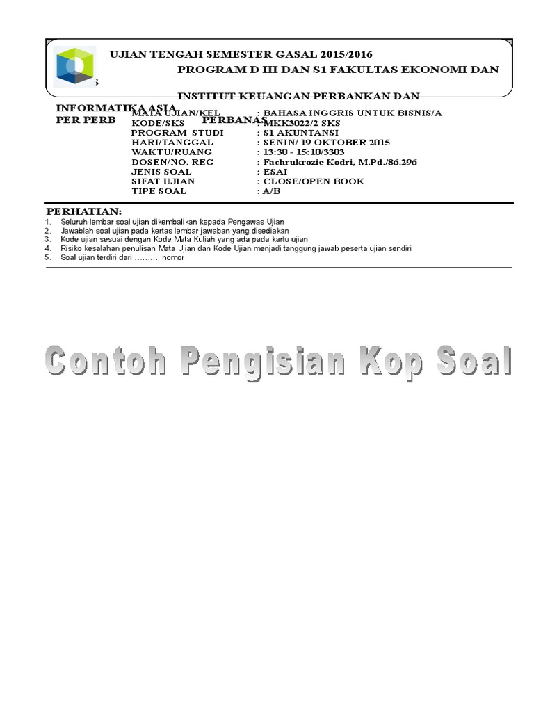 Contoh Kop Soal PTS | PDF