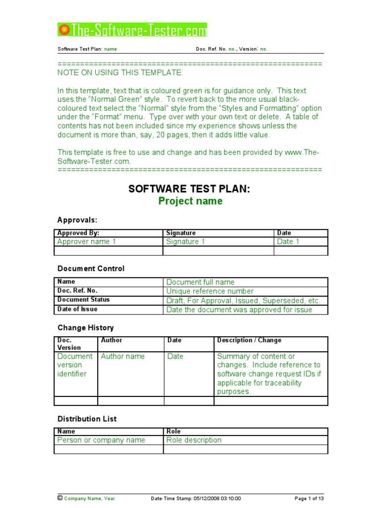 Software Test Plan Template | PDF | Software Testing | Unit Testing