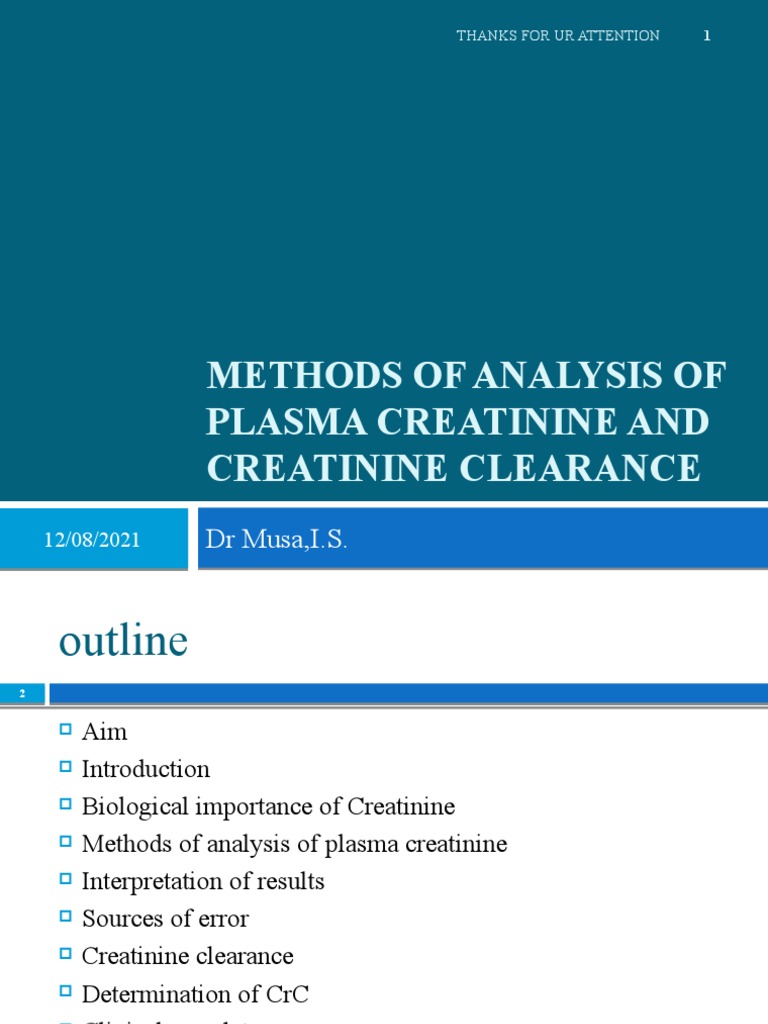 Methods of Analysis of Plasma Creatinine and Creatinine | PDF ...