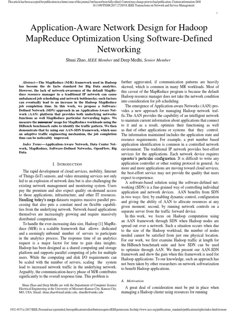 Application-Aware Network Design For Hadoop Mapreduce Optimization Using Software-Defined ...