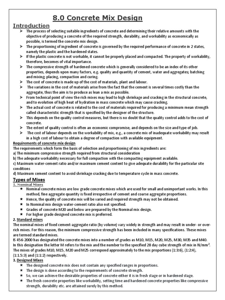 Concrete Mix Design Essentials | PDF | Concrete | Cement