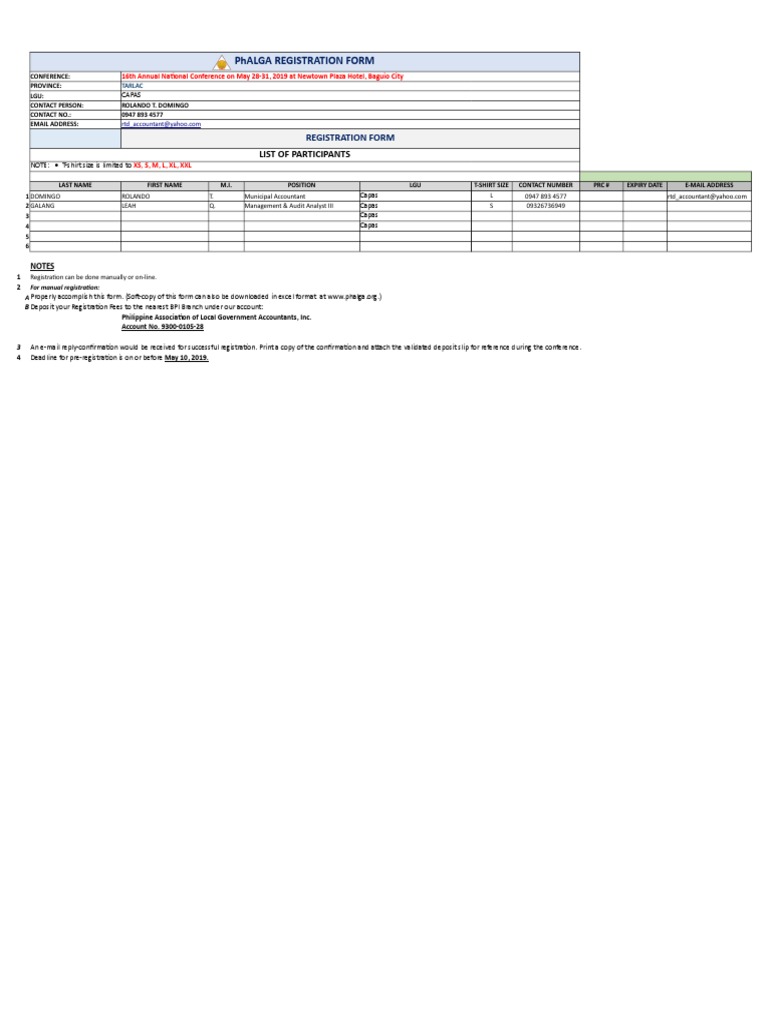 16th Anc Phalga-registration-Form | PDF