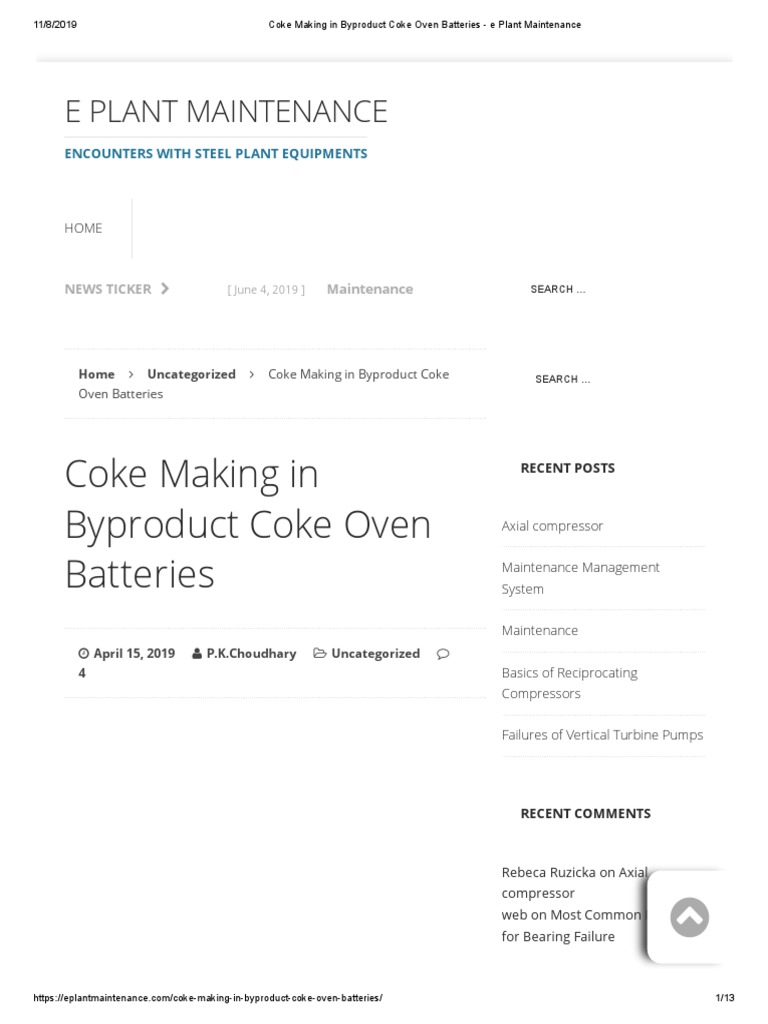 Coke Making in Byproduct Coke Oven Batteries - e Plant Maintenance ...