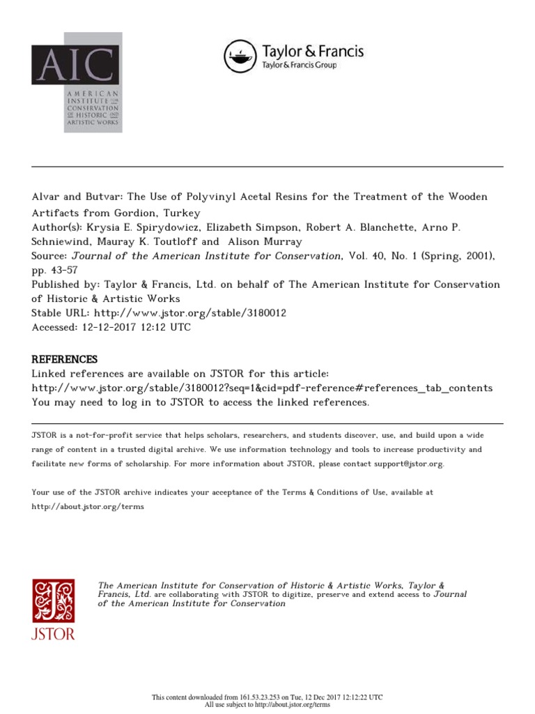 Gordion Wood Artifacts: Alvar & Butvar Treatment | PDF | Chemistry ...