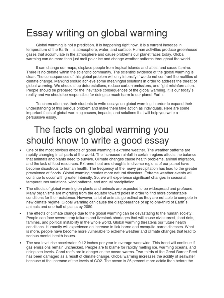Essay Writing On Global Warming | PDF | Global Warming | Climate Change