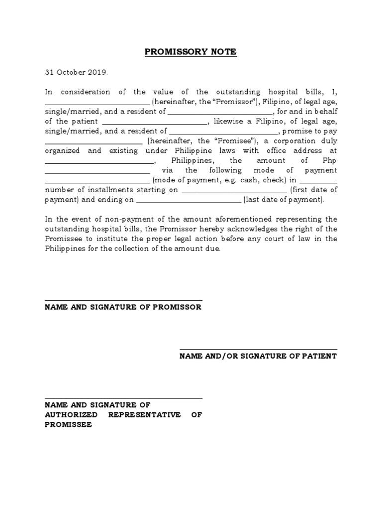 Promissory Note: - Name and Signature of Promissor | PDF