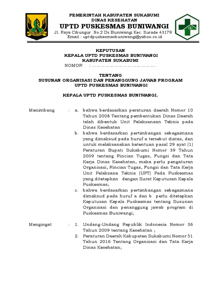 SK Susunan Organisasi PKM & PJ Program | PDF