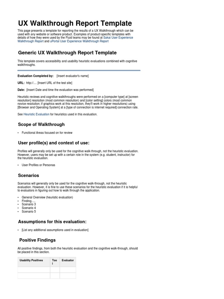 Generic UX Walkthrough Report Template | Download Free PDF | Usability ...