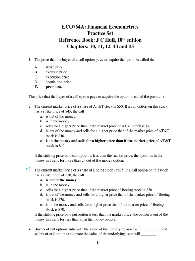 MCQs On Options, JC Hull | PDF | Put Option | Option (Finance)