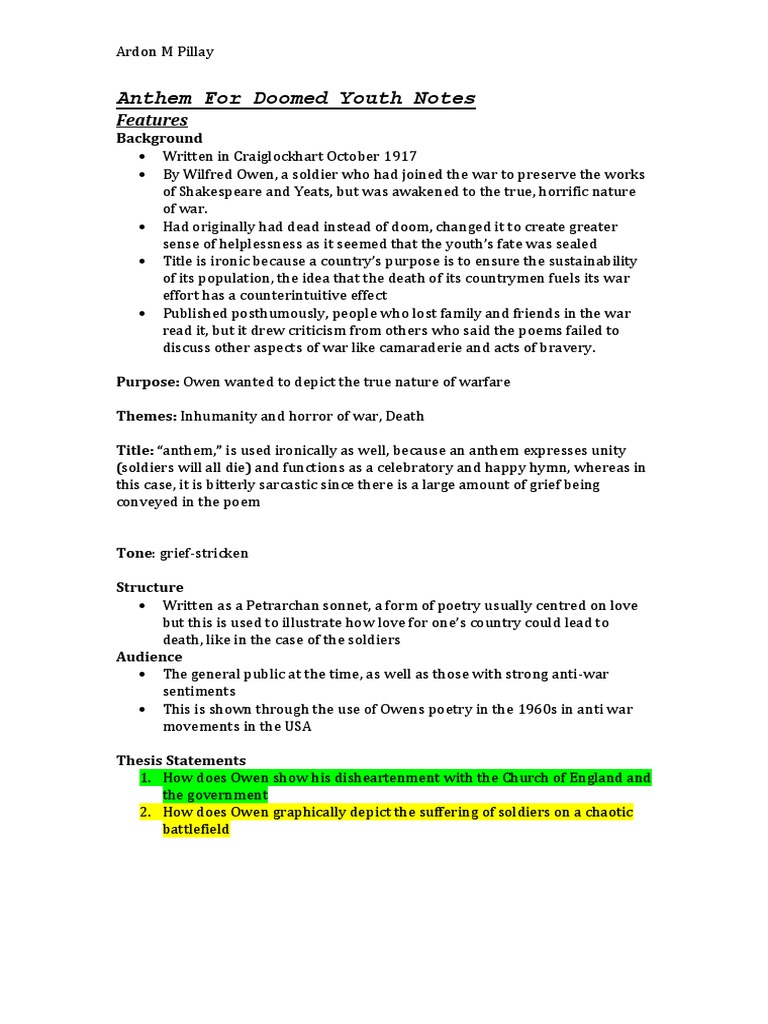 Anthem For Doomed Youth Notes | PDF | Poetry