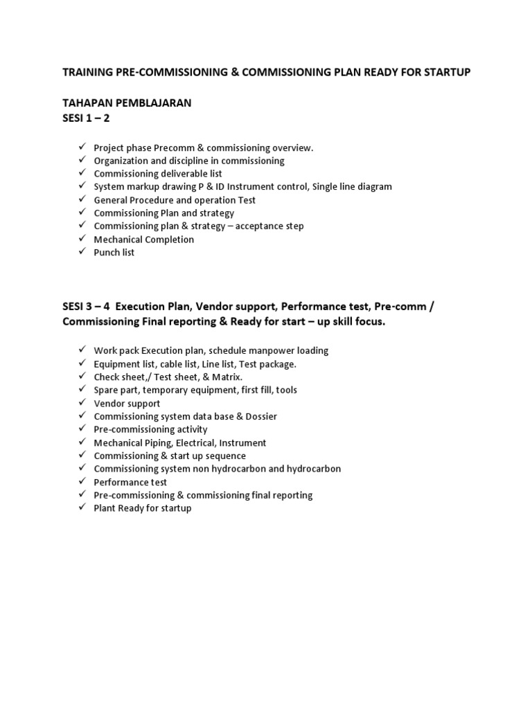 Training Pre-Commissioning & Commissioning Plan Ready For Startup ...