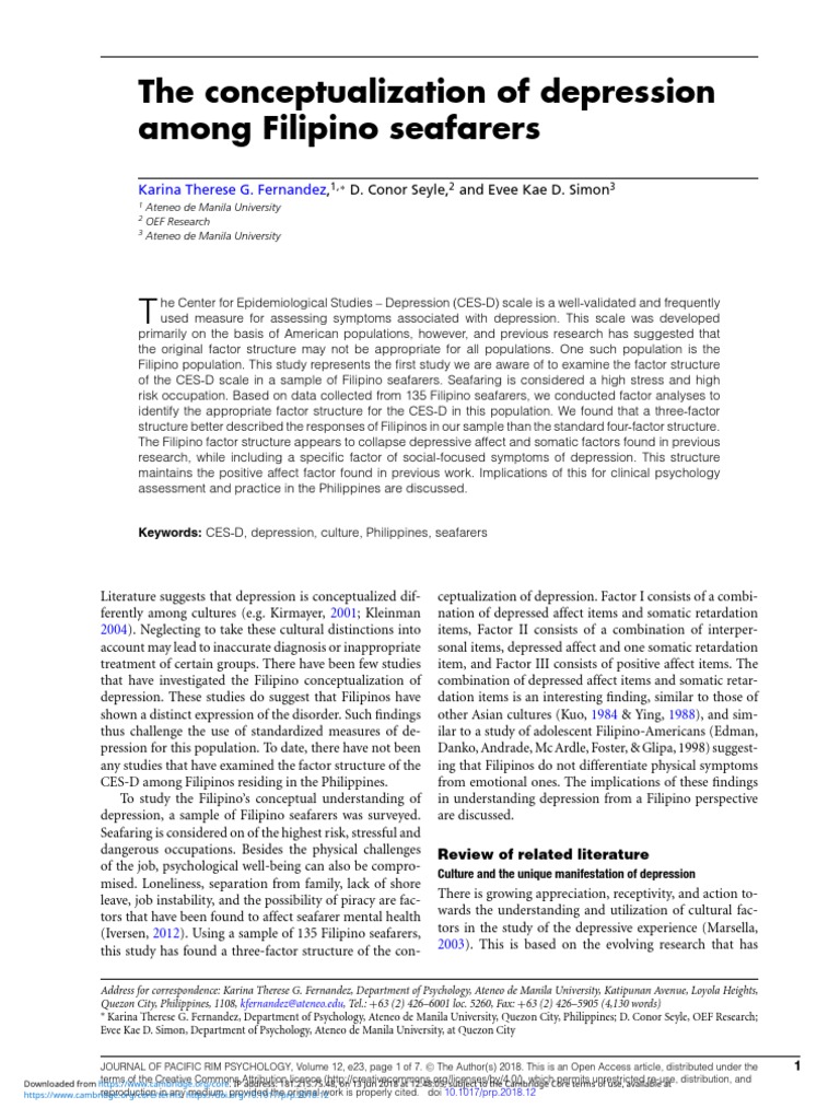 The Conceptualization of Depression Among Filipino PDF | PDF | Major ...